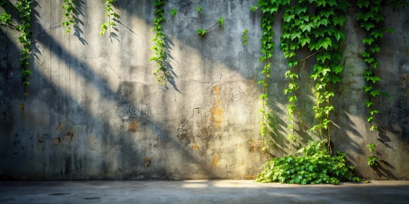 Sunlit Wall with Lush Green Vines and Textured Plaster. Generative AI ...