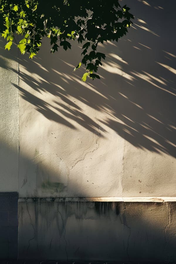 Sunlit Wall with Tree Shadows Creating a Play of Light and Texture on ...