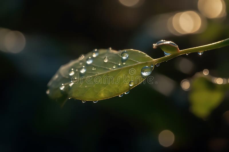 Sunlit Water Drops on Leaf. Spectacular Water Droplets. AI Generative ...