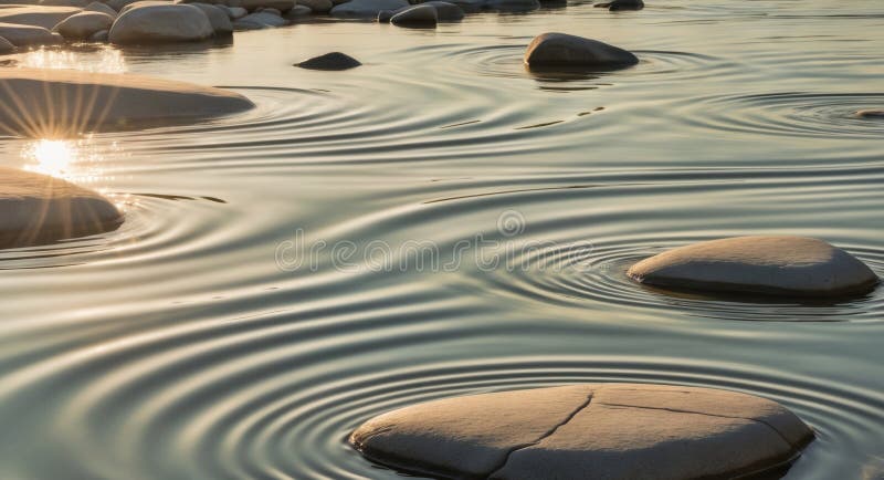 Sunlit Water Ripples Over Smooth River Rocks. Stock Illustration ...