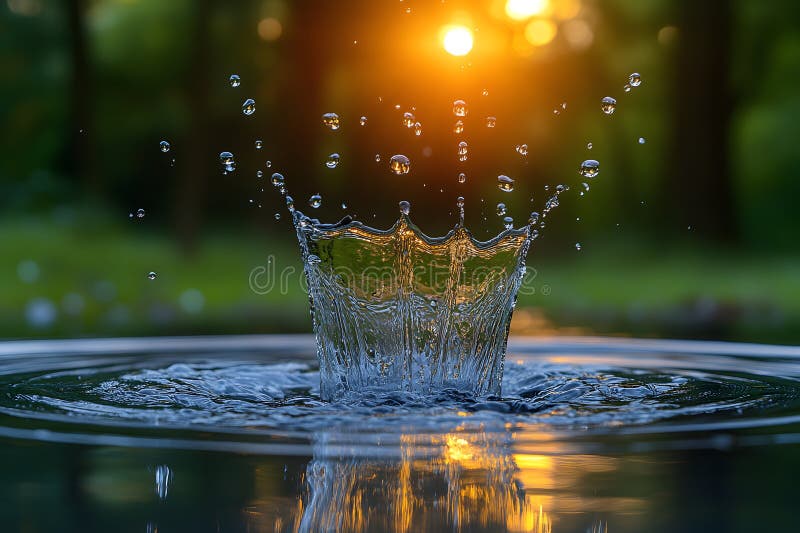 Sunlit Water Splash in Tranquil Nature Setting Perfect for Relaxation ...