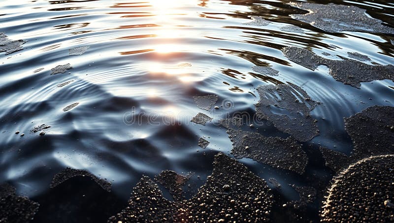 Sunlit Water Surface with Dark Pebbles Visible Below Stock Illustration ...