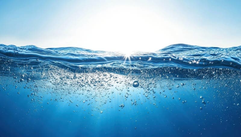 Sunlit Water Surface with Rising Bubbles Below Stock Photo - Image of ...
