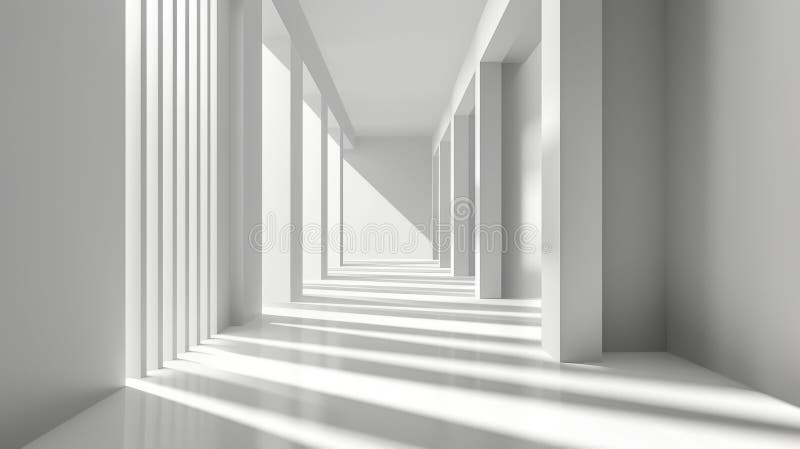 Sunlit White Corridor with Geometric Shadows Stock Image - Image of ...