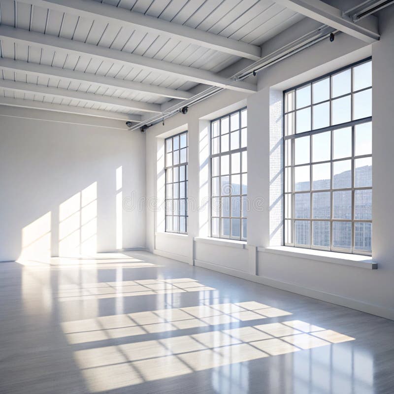Sunlit White Empty Studio Space with Gentle Shadows from Window Stock ...