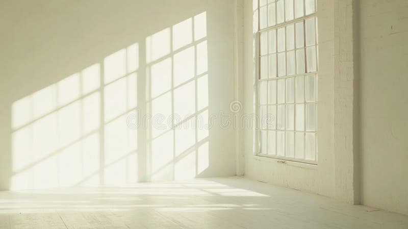 Sunlit White Empty Studio Space with Gentle Shadows from Window Stock ...
