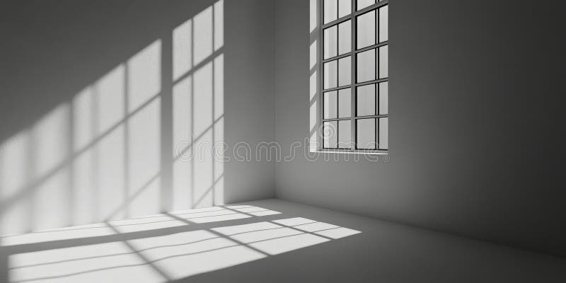 A Clean, Minimalist White Studio Room with Sunlight and Shadow Patterns ...