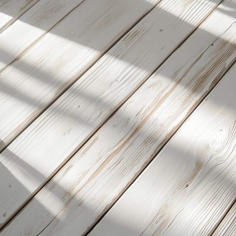 Sunlit White Wooden Floor with Shadows Creating Geometric Patterns ...