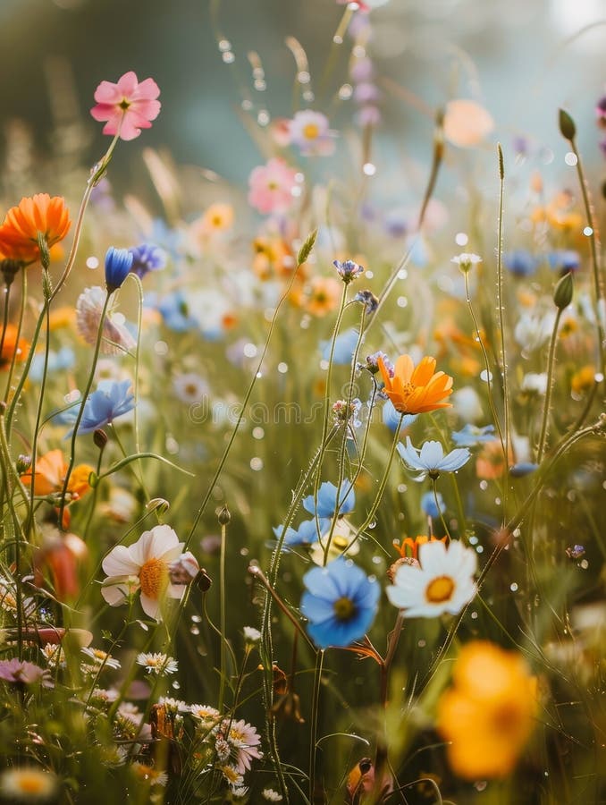 Sunlit Wildflowers Bask in the Warm Glow of the Golden Hour Light ...