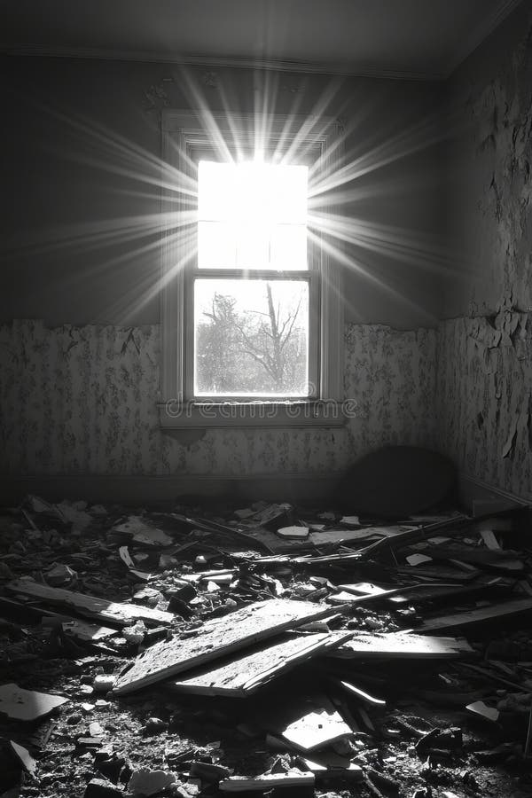Sunlit Window Abandoned Building Reveals Shattered Glass Stock Photos ...
