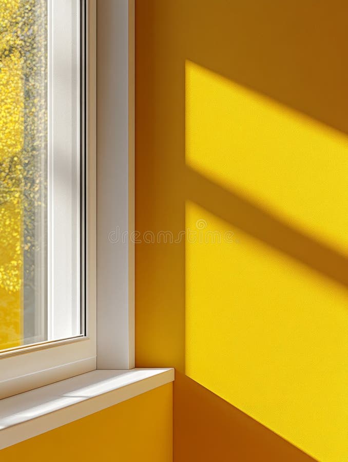 Sunlit Window Casting Shadows on a Yellow Wall. Stock Photo - Image of ...