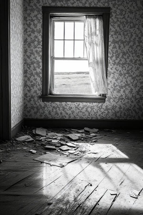 A Sunlit Window in a Derelict Structure Exposes Broken Glass Stock ...