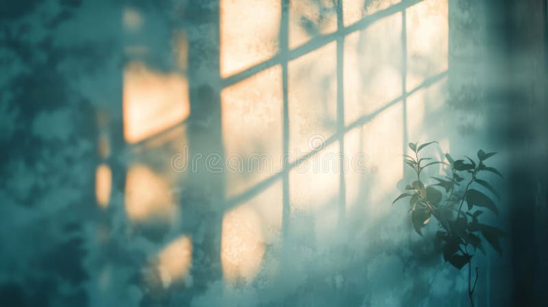 Sunlit Window with Plant and Shadowy Walls Stock Illustration ...