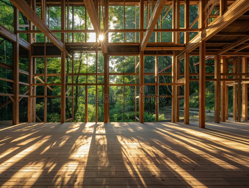 Sunlit Wooden Framework in Forest Stock Photo - Image of green, trees ...