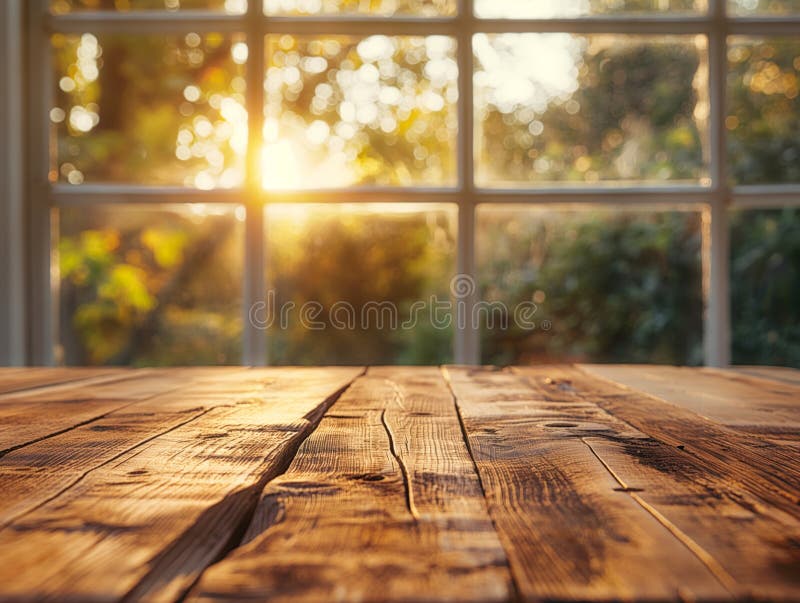 Sunlit Wooden Table by Window Stock Image - Image of shadows ...