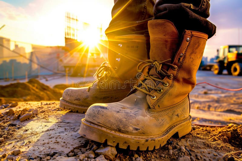 Sunlit Work Boots at Dawn on a Job Site Stock Image - Image of sunlit ...