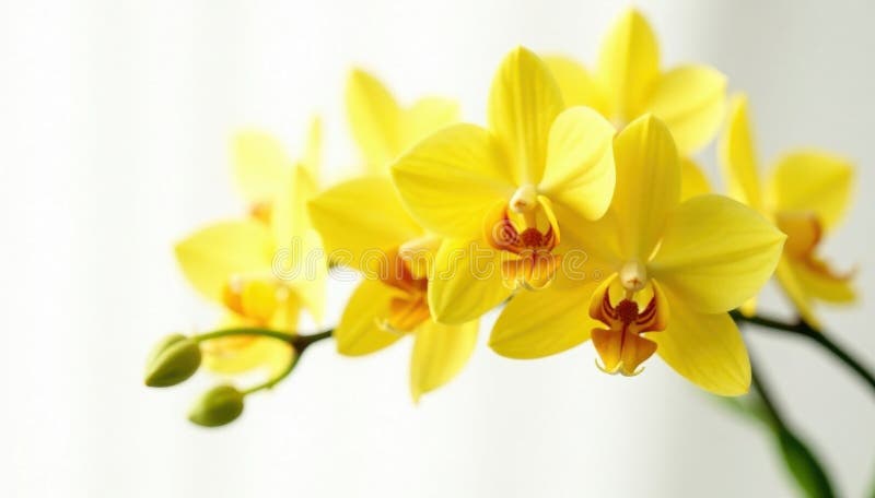 Sunlit Yellow Oncidium Orchids, Clustered Arrangement on Pure White ...