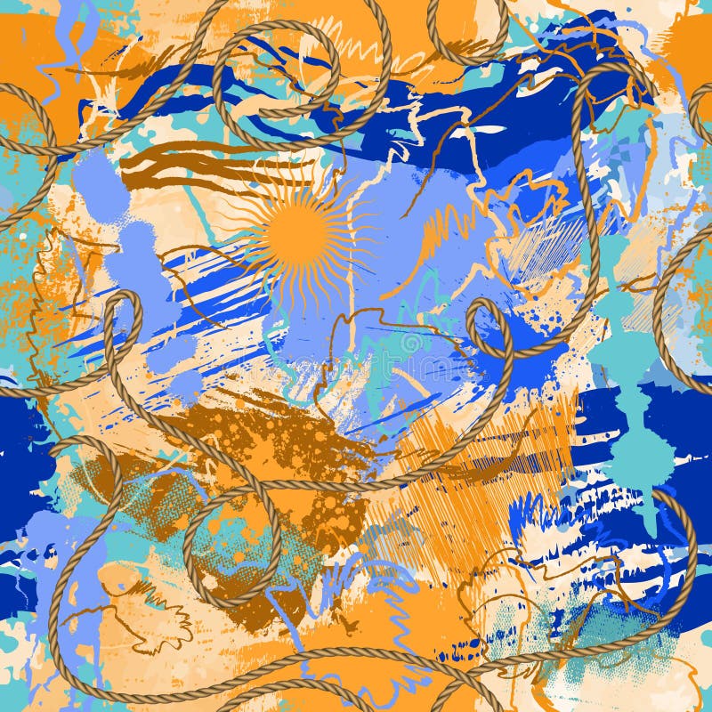 Sunny Abstract Brush Strokes Seamless Pattern. Doodle Lines Colorful ...