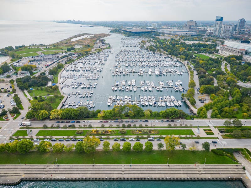 Sunny Aerial View of the Burham Harbor Editorial Photography - Image of ...