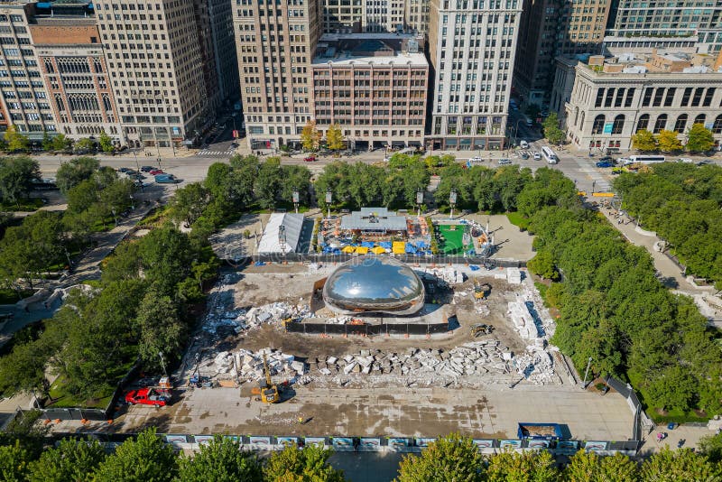 Sunny Aerial View of Cloud Gate at Millennium Park Undergoing ...