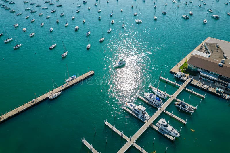 Sunny Aerial View of the Monroe Harbor Stock Image - Image of building ...