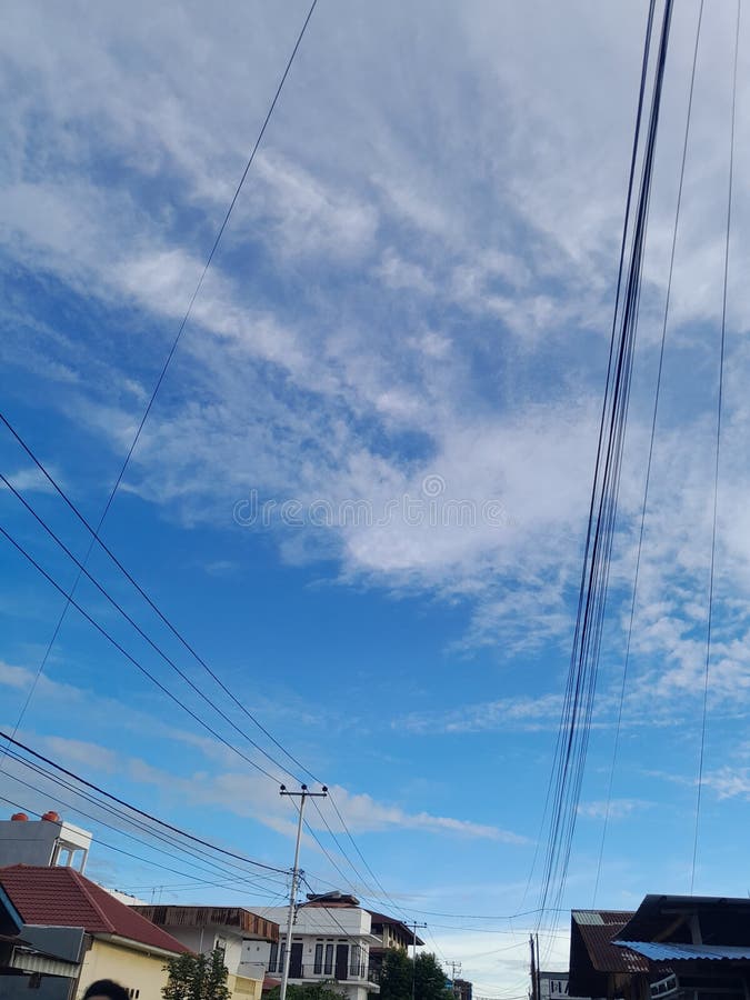 Sunny Afternoon Sky with Lots of Power Lines but Still Beautiful Stock ...