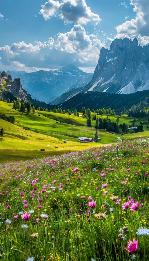 Sunny Alpine Spring Day Idyllic Mountain Landscape with Blooming ...