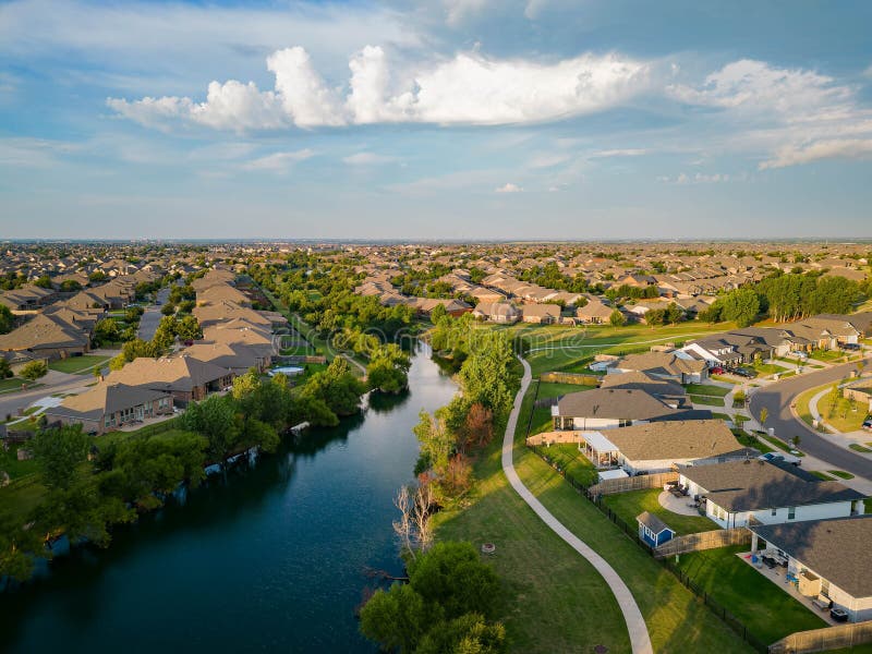 Sunny Areial View of a Beautiful Community Stock Image - Image of blue ...