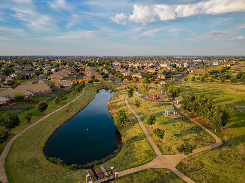 Sunny Areial View of a Beautiful Community Stock Image - Image of ...