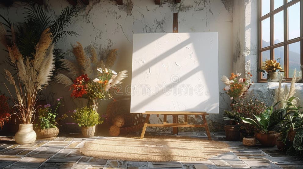 Sunny Art Studio with Blank Canvas - Generative Ai Stock Illustration ...
