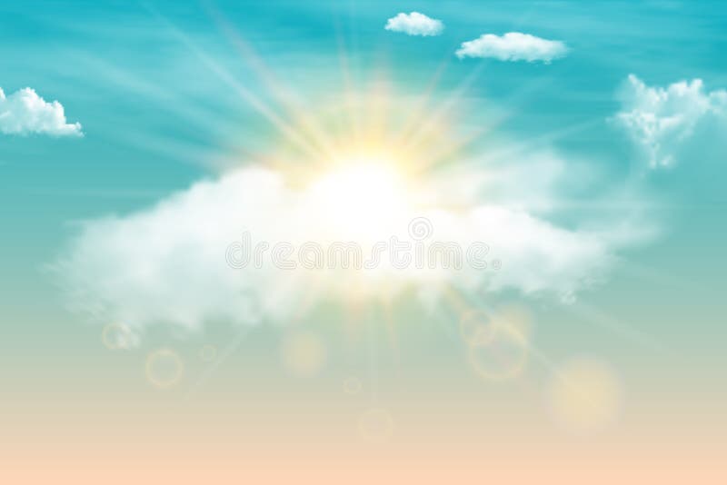 Sunny Background, Blue Sky with White Clouds and Sun. Realistic Vector ...