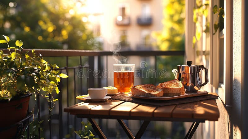 Sunny Balcony with Toast and Tea in the Morning. Stock Photo - Image of ...