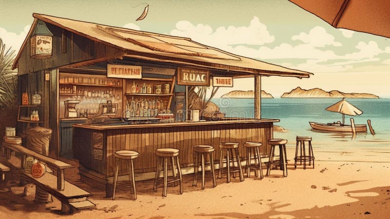 Sunny Beach Bar Illustration, Generative AI Stock Illustration ...