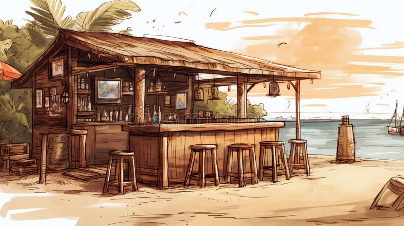 Sunny Beach Bar Illustration, Generative AI Stock Illustration ...