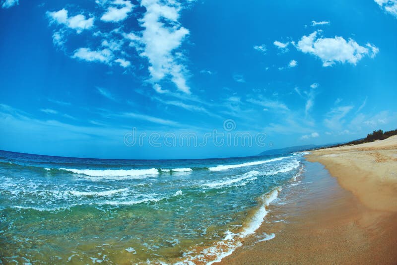 Sunny beach, Crete stock photo. Image of mountain, azure - 93614458