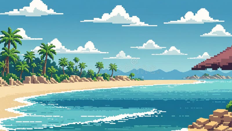 Sunny Beach Day Pixelated Paradise Stock Illustration - Illustration of ...