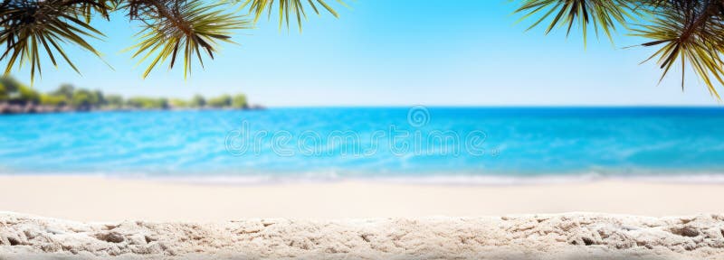 Sunny Beach Sand and Trees by the Ocean Stock Illustration ...