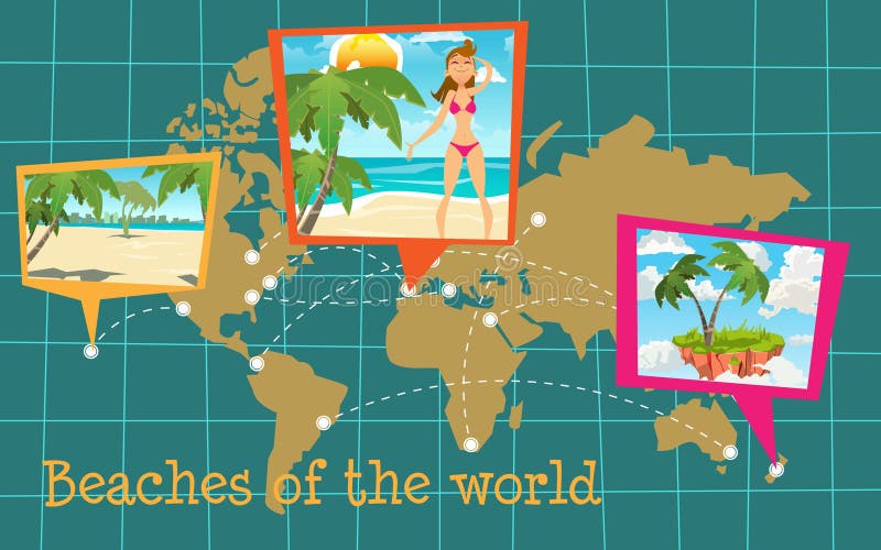 Sunny beaches on the world stock illustration. Illustration of ...