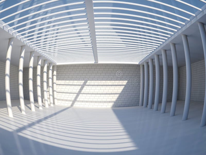 Sunny Big Open Area with Skylight. 3D. Stock Illustration ...