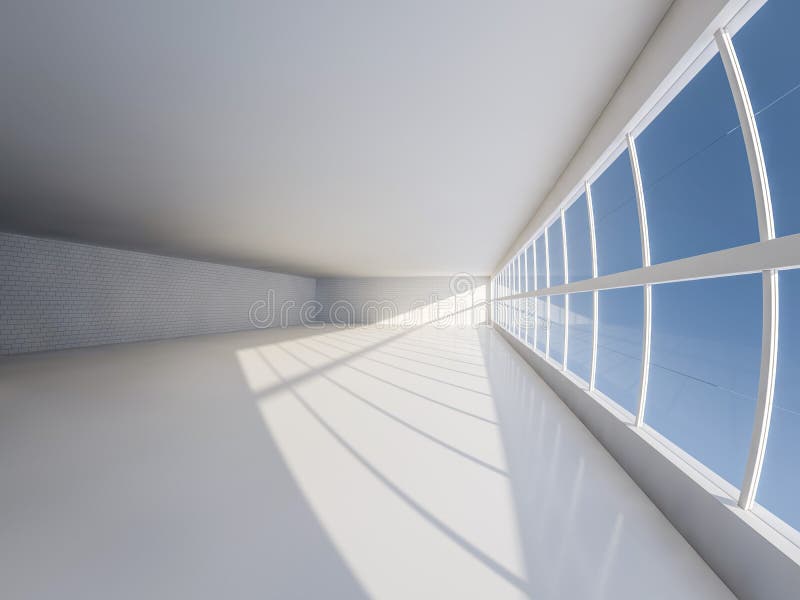 Sunny Big Open Area with Windows. 3D. Stock Illustration - Illustration ...