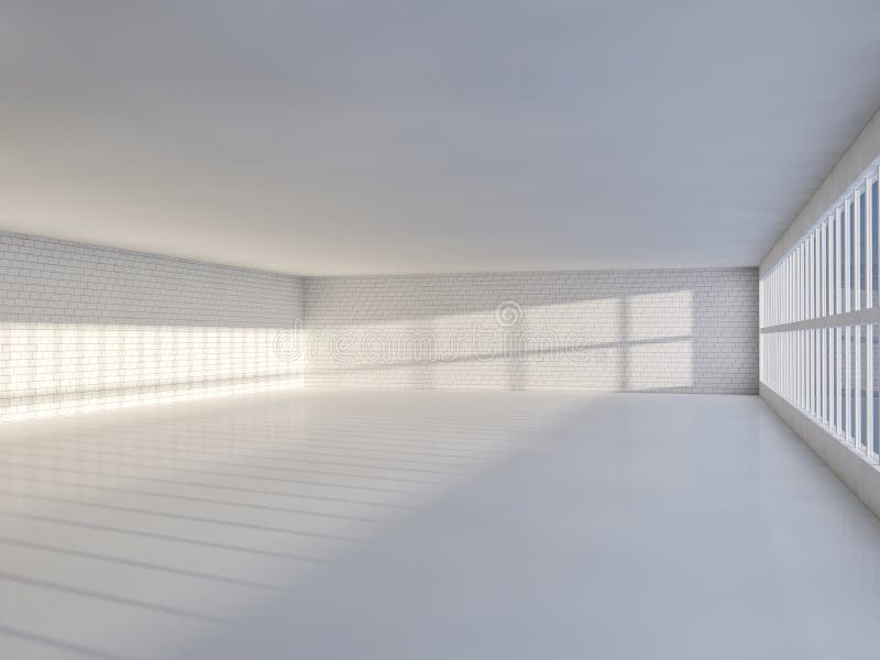 Sunny Big Open Area with Windows. 3D. Stock Illustration - Illustration ...