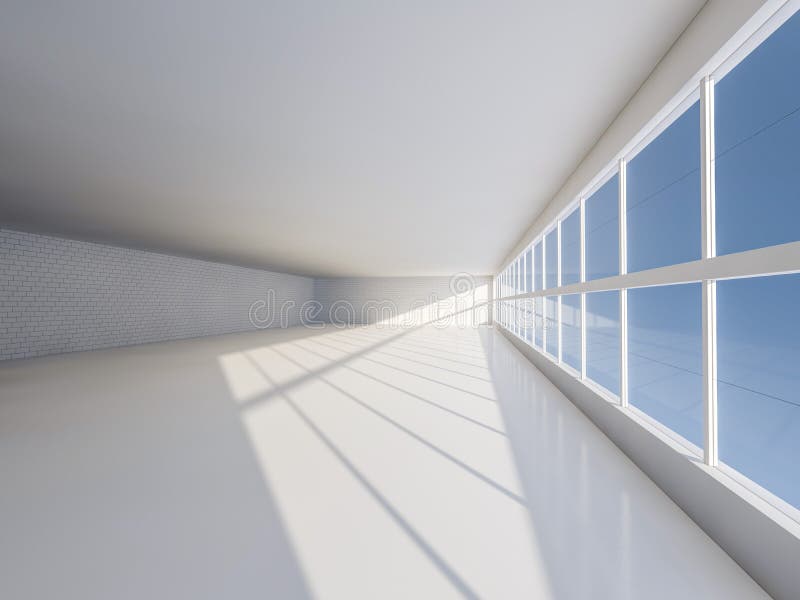 Sunny Big Open Area with Windows. 3D. Stock Illustration - Illustration ...