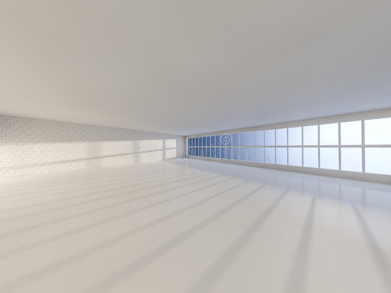 Sunny Big Open Area with Windows. 3D. Stock Illustration - Illustration ...