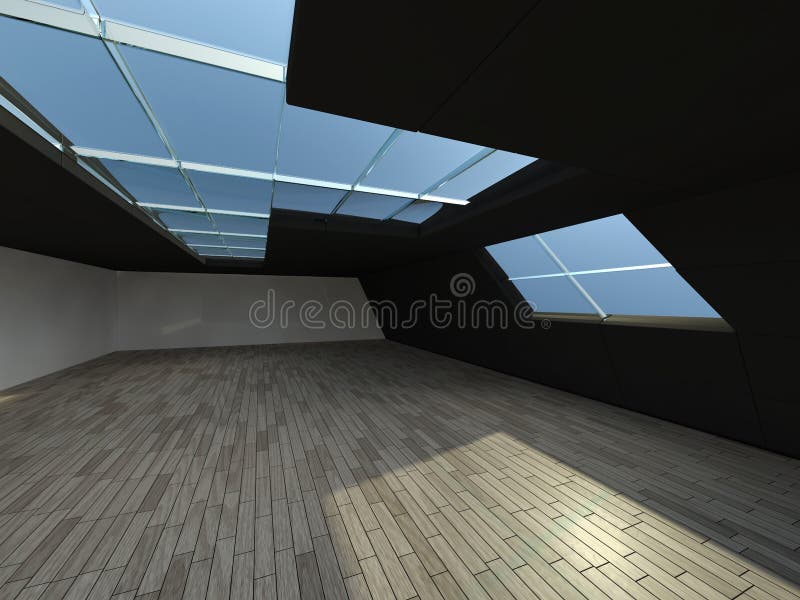Sunny Big Open Area with Windows. 3D Rendering. Stock Illustration ...