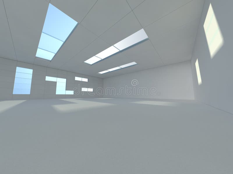 Sunny Big Open Area with Windows. 3D Rendering. Stock Illustration ...