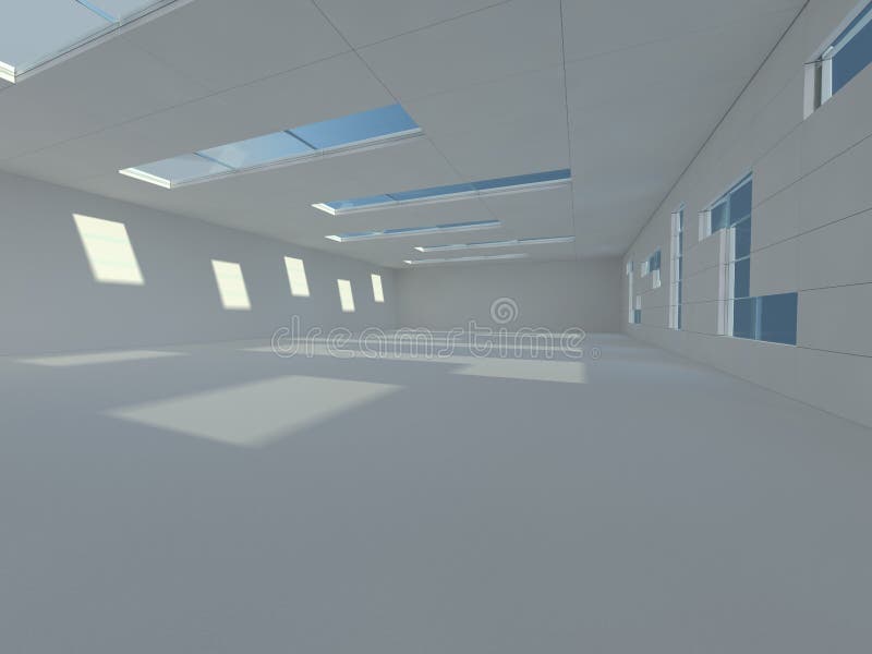 Sunny Big Open Area with Windows. 3D Rendering. Stock Illustration ...
