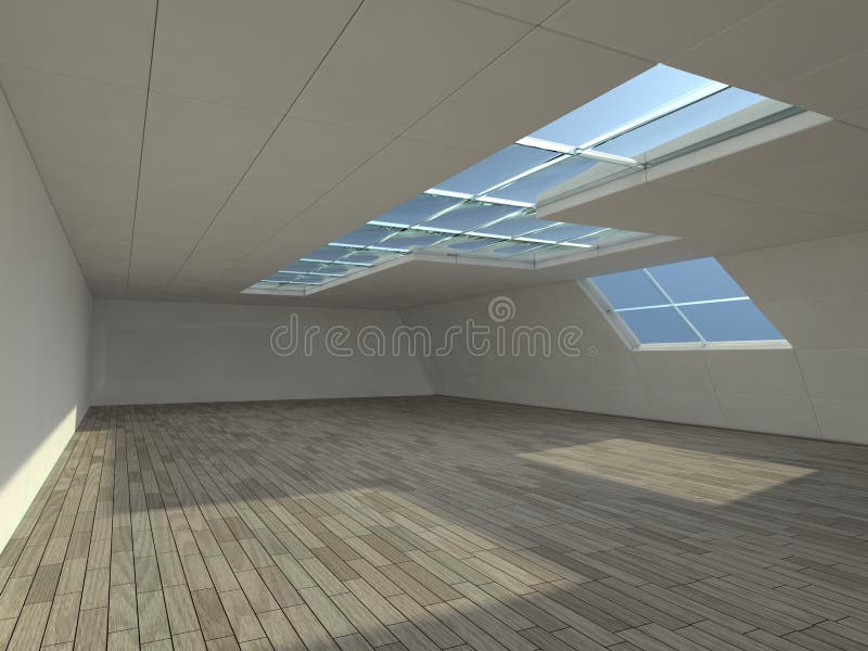 Sunny Big Open Area with Windows. 3D Rendering. Stock Illustration ...