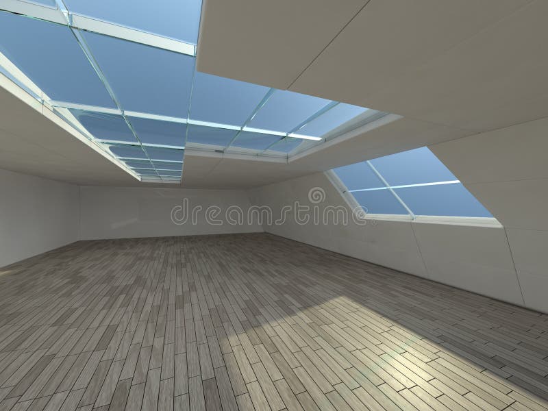 Sunny Big Open Area with Windows. 3D Rendering. Stock Illustration ...