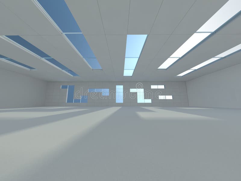 Sunny Big Open Area with Windows. 3D Rendering. Stock Illustration ...