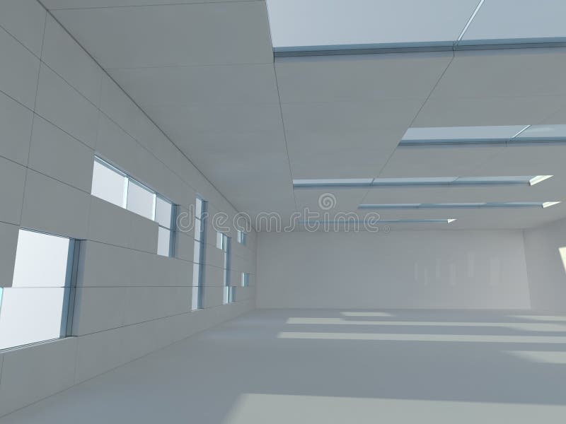 Sunny Big Open Area with Windows. 3D Rendering. Stock Illustration ...